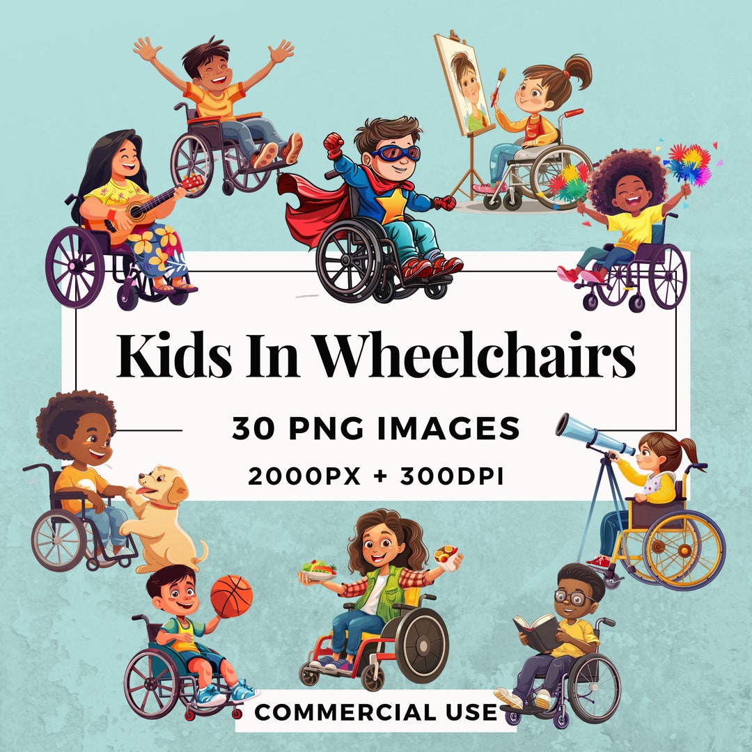 30 Kids in Wheelchairs Clipart Pack - INSTANT DOWNLOAD, PNG Transparent ...