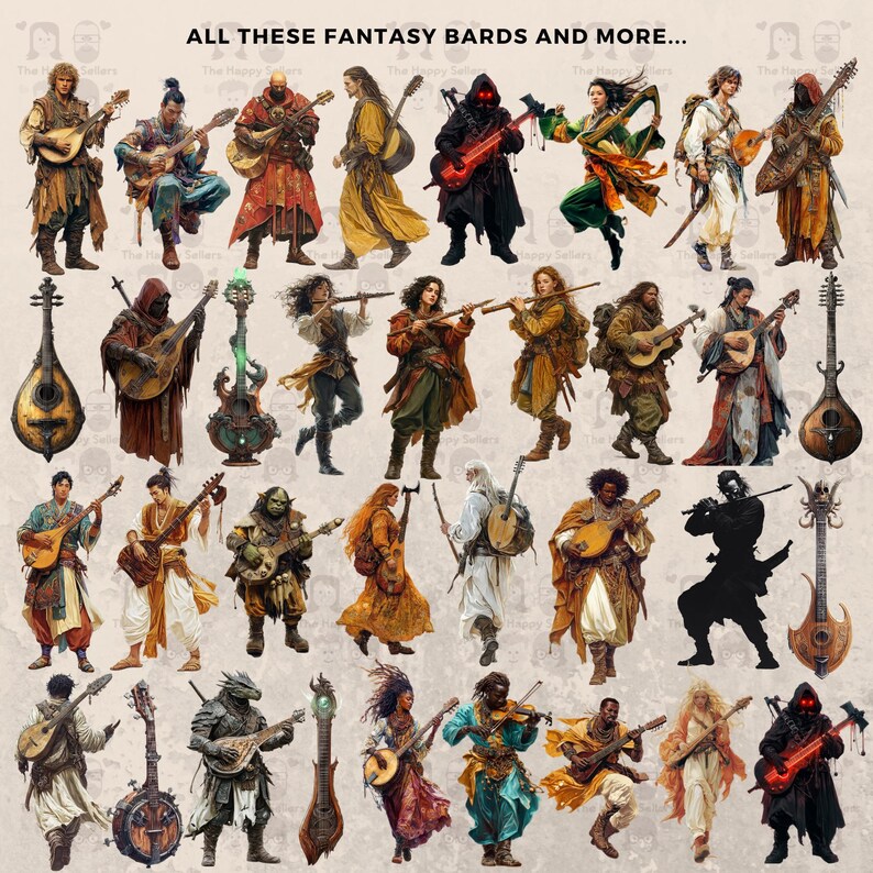 150 Fantasy Bards Clipart Bundle - Instant Download, PNG Images ...