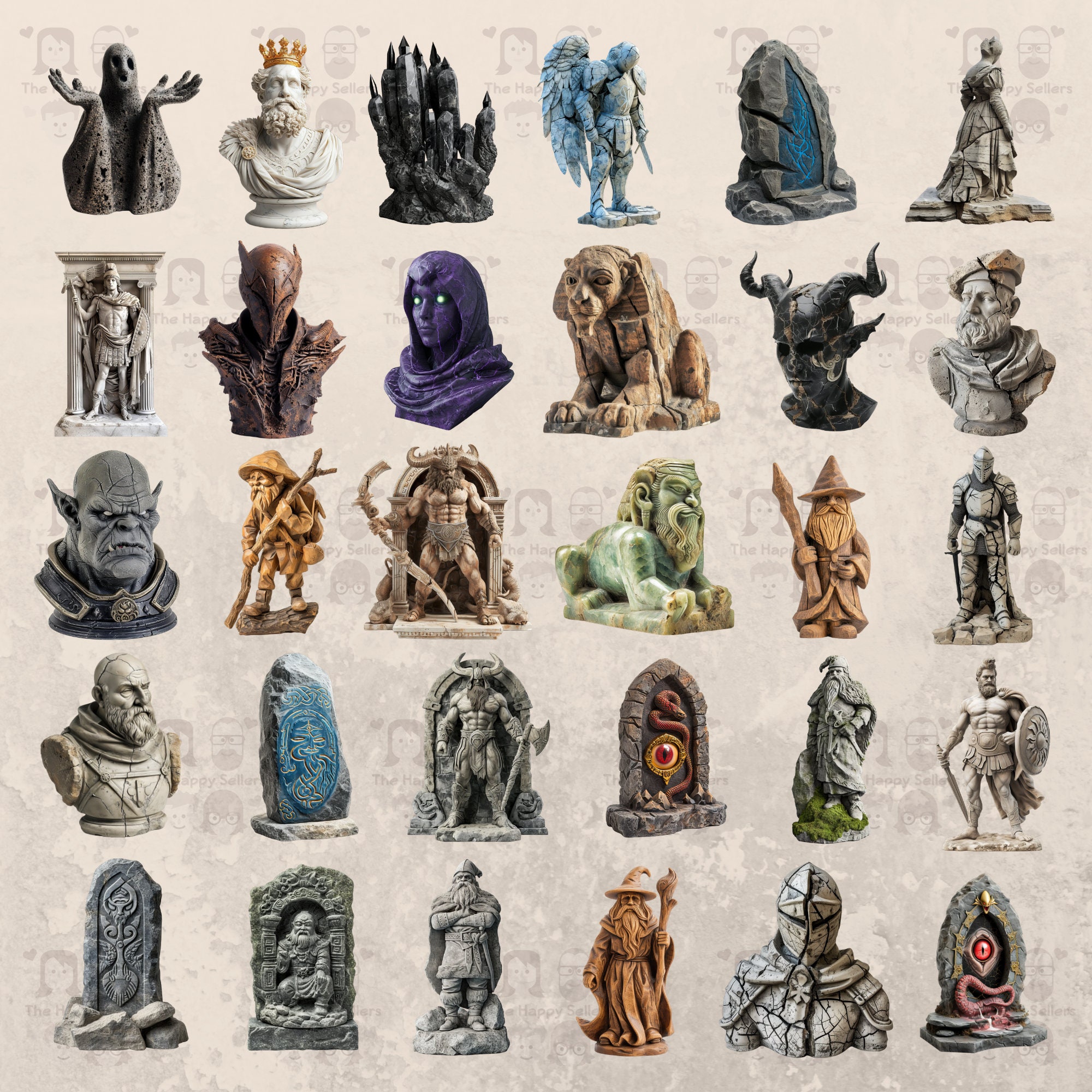 80 Fantasy Statues #1 Clipart Pack INSTANT DOWNLOAD 80 Fantasy Statue ...