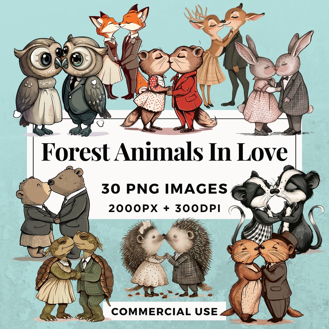 30 Forest Animals in Love Clipart Pack INSTANT DOWNLOAD 30 Adorable ...