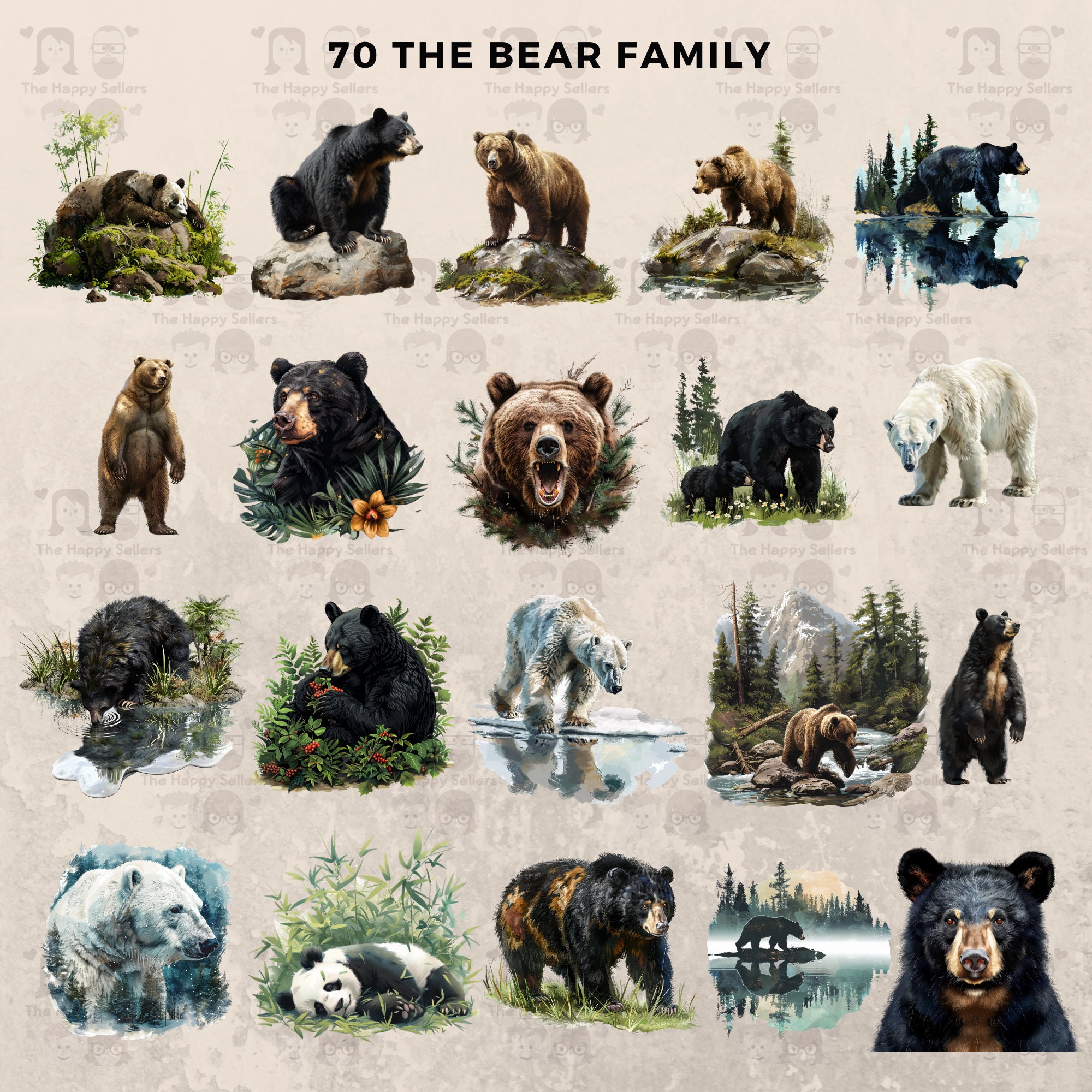 70 the Bear Family Clipart Pack INSTANT DOWNLOAD 70 Endearing Bear ...