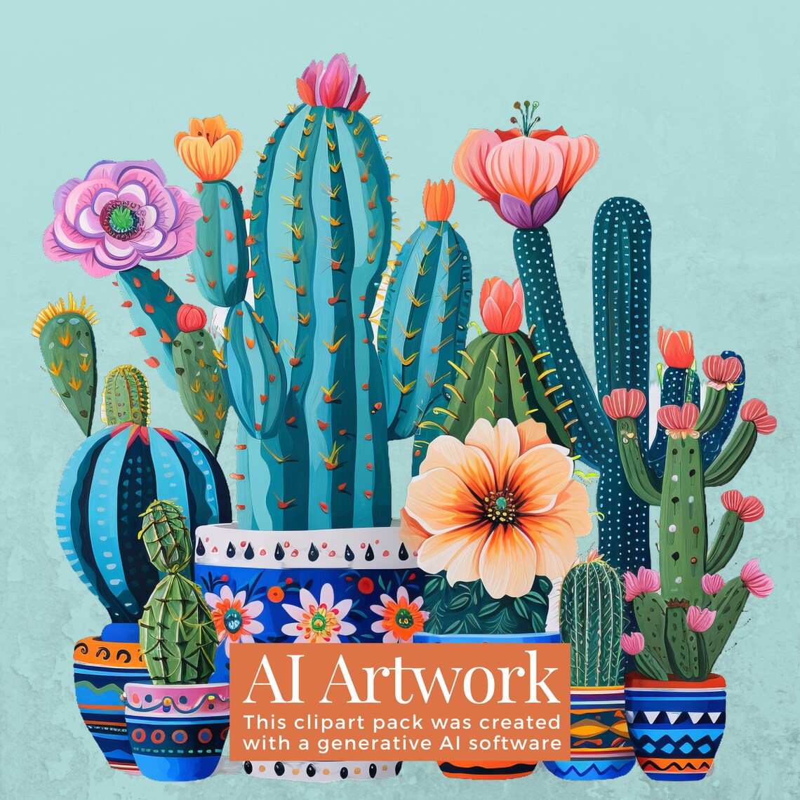 30 Colorful Decorative Cacti Clipart Pack INSTANT DOWNLOAD 30 Cactus ...