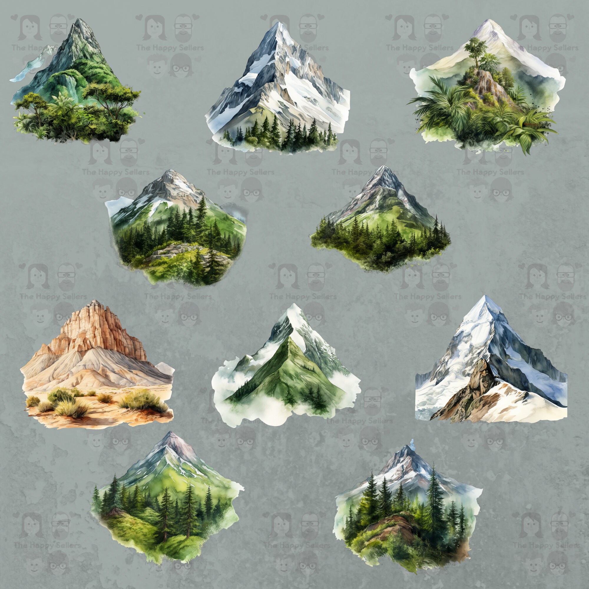 40 Watercolor Mountain Tops Clipart Pack INSTANT DOWNLOAD 40 Mountain ...