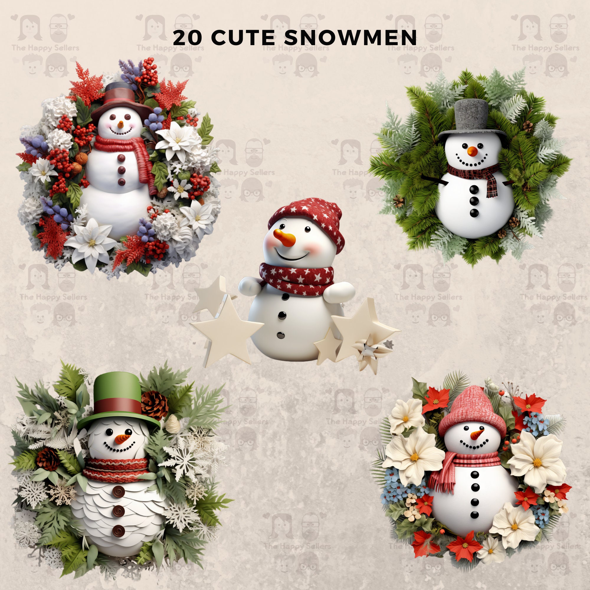 20 Cute Snowmen Clipart Pack INSTANT DOWNLOAD 20 Adorable Snowman ...