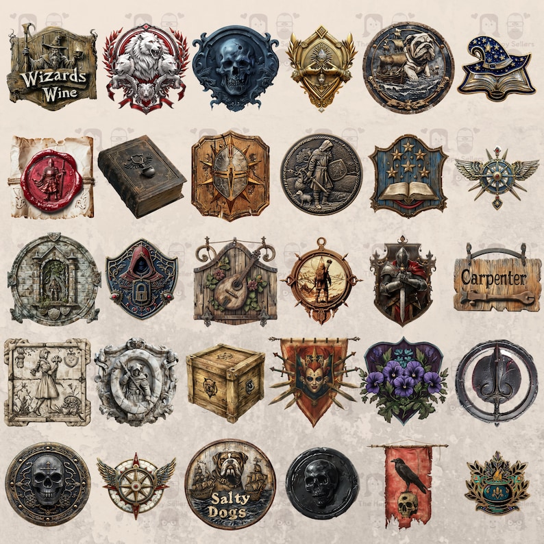 90 Fantasy Guilds' Emblems & Signs 1 Clipart Pack INSTANT DOWNLOAD 90 ...
