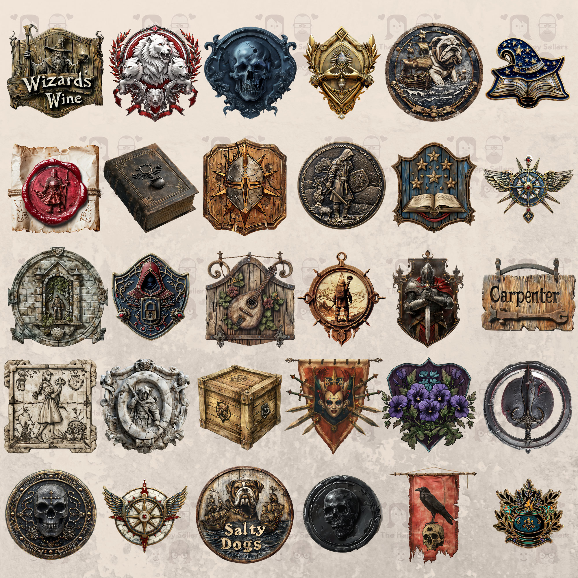 90 Fantasy Guilds' Emblems & Signs 1 Clipart Pack INSTANT DOWNLOAD 90 ...