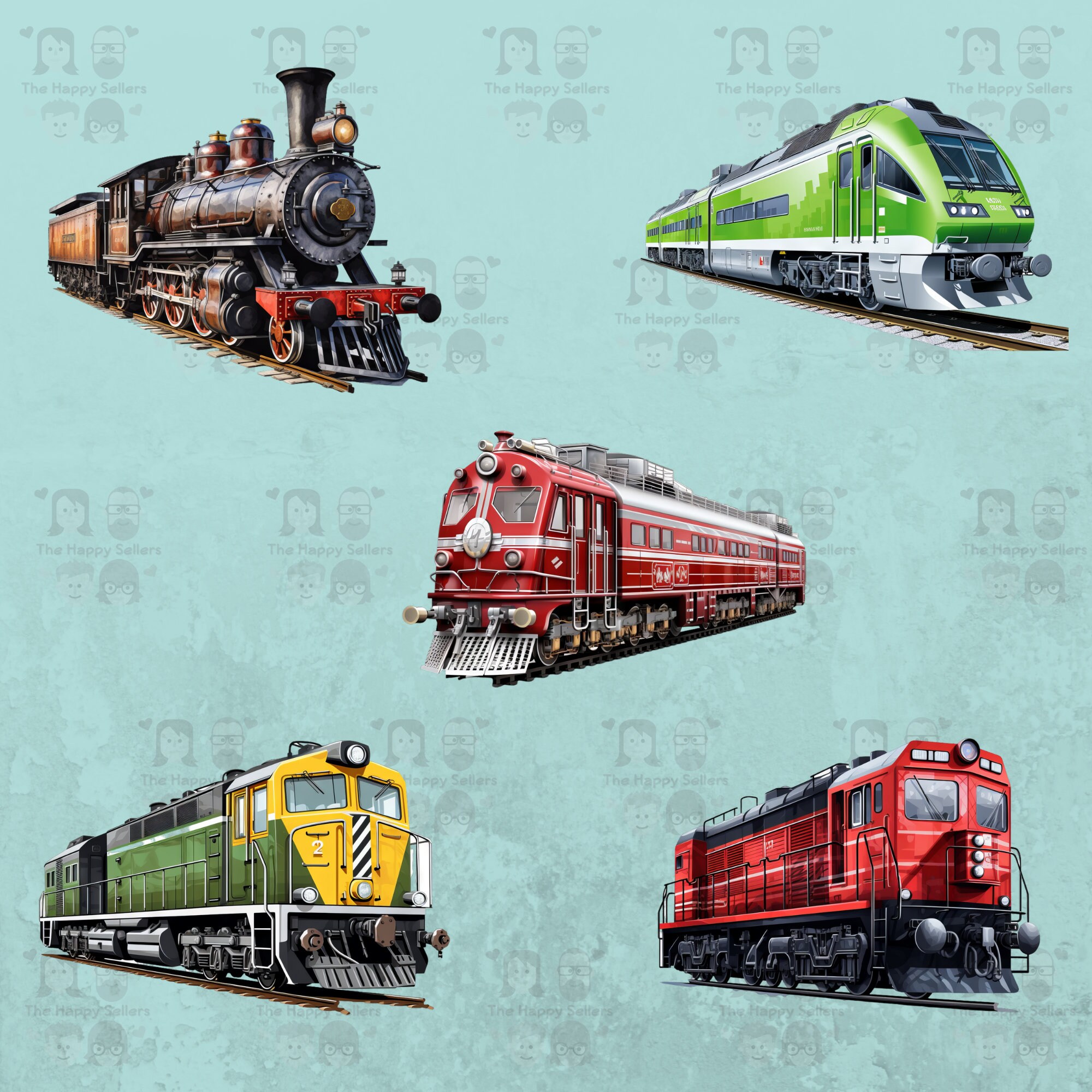 20 Train Engines Clipart Pack INSTANT DOWNLOAD 20 Locomotive ...