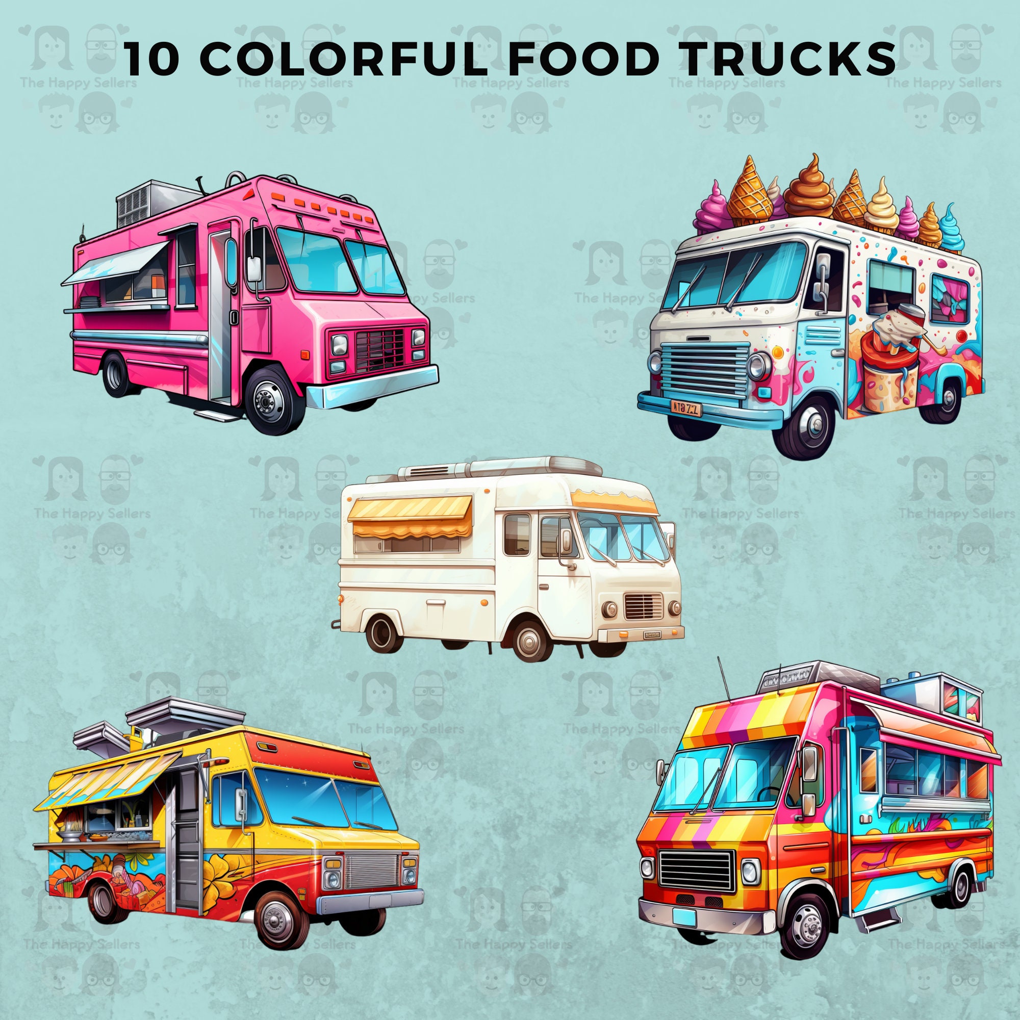 10 Colorful Food Trucks Clipart Pack INSTANT DOWNLOAD 10 Food Truck ...