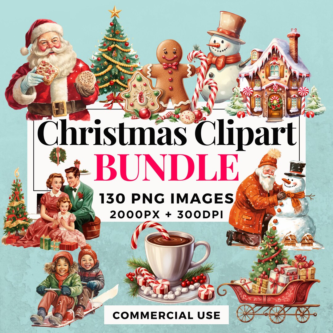 130 Christmas Clipart Bundle - Instant Download, Festive Holiday ...