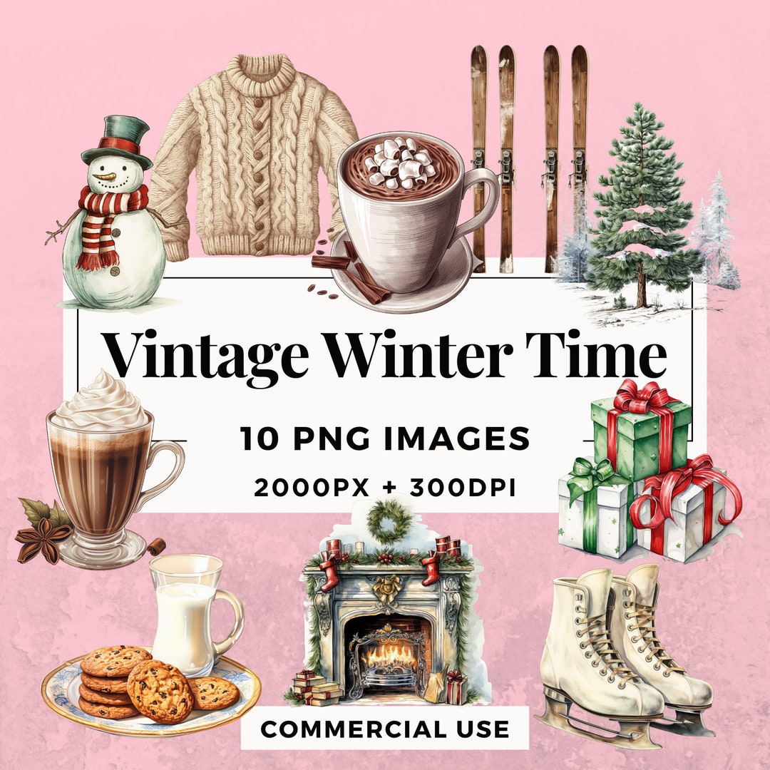 10 Vintage Winter Time Clipart Pack INSTANT DOWNLOAD 10 Winter ...
