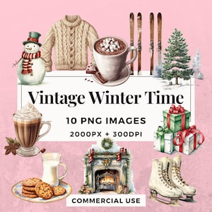 10 Vintage Winter Time Clipart Pack INSTANT DOWNLOAD 10 Winter ...