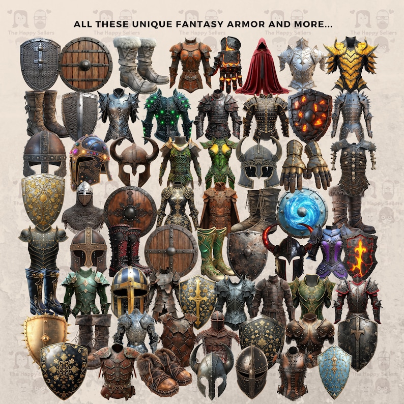 190 Unique Fantasy Armor Clipart Bundle - Instant Download, PNG Images ...