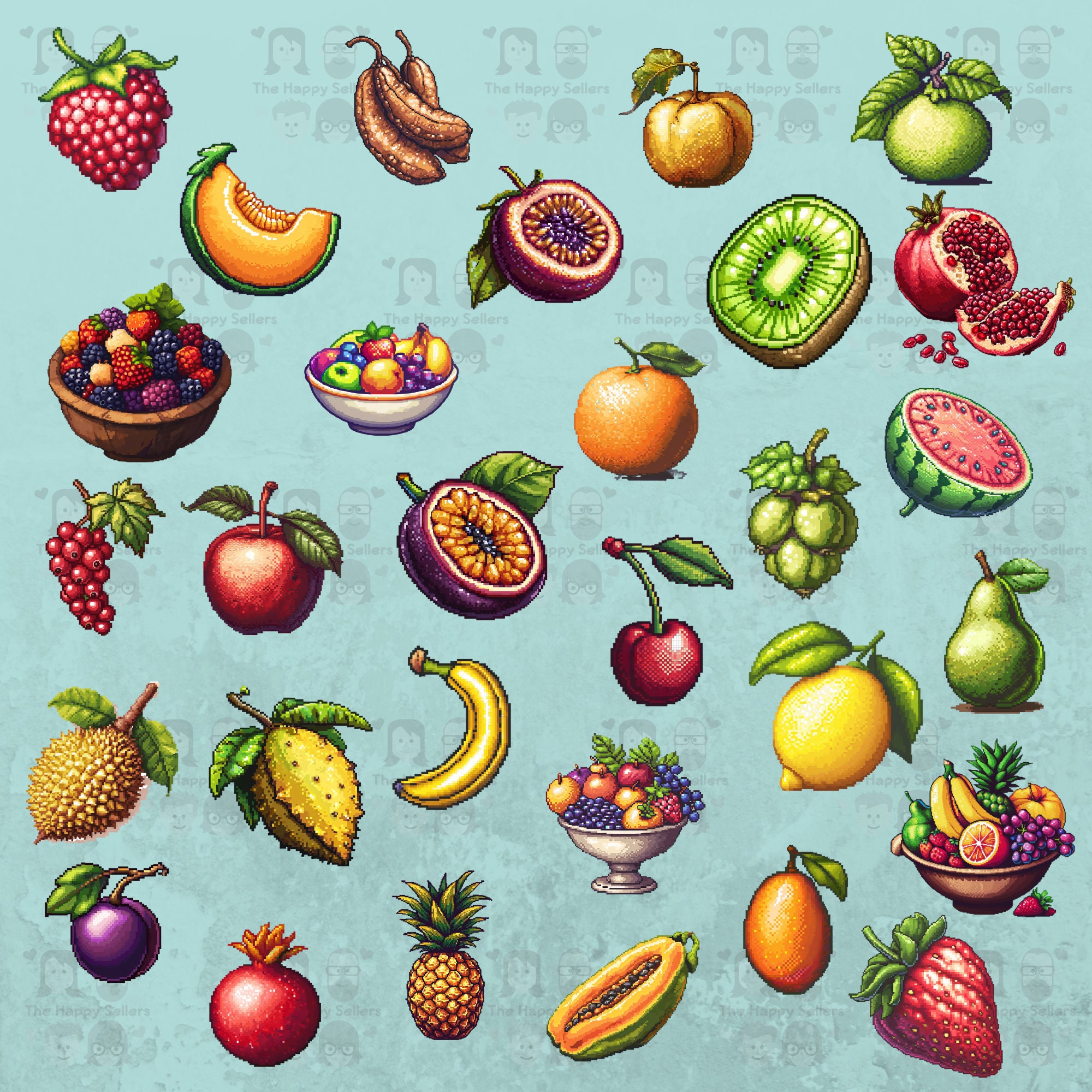 50 Pixel Fruits Clipart Pack INSTANT DOWNLOAD 50 Pixel Art ...