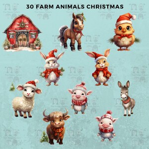 30 Farm Animals Christmas Clipart Pack INSTANT DOWNLOAD 30 Farm Animal ...