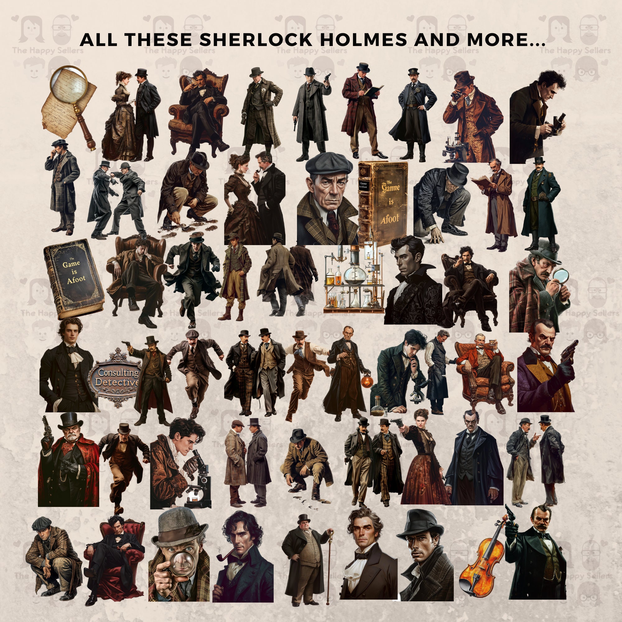 128 Sherlock Holmes Clipart Bundle - Instant Download, Detective ...