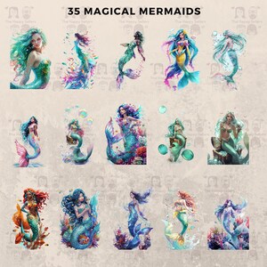 35 Magical Mermaids Clipart Pack INSTANT DOWNLOAD 35 Enchanting ...