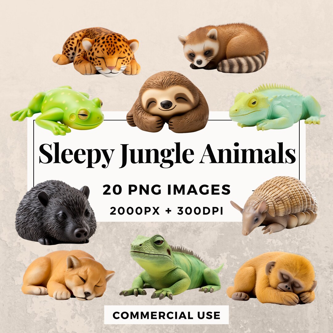 20 Sleepy Jungle Animals Clipart Pack INSTANT DOWNLOAD 20 Jungle Animal ...