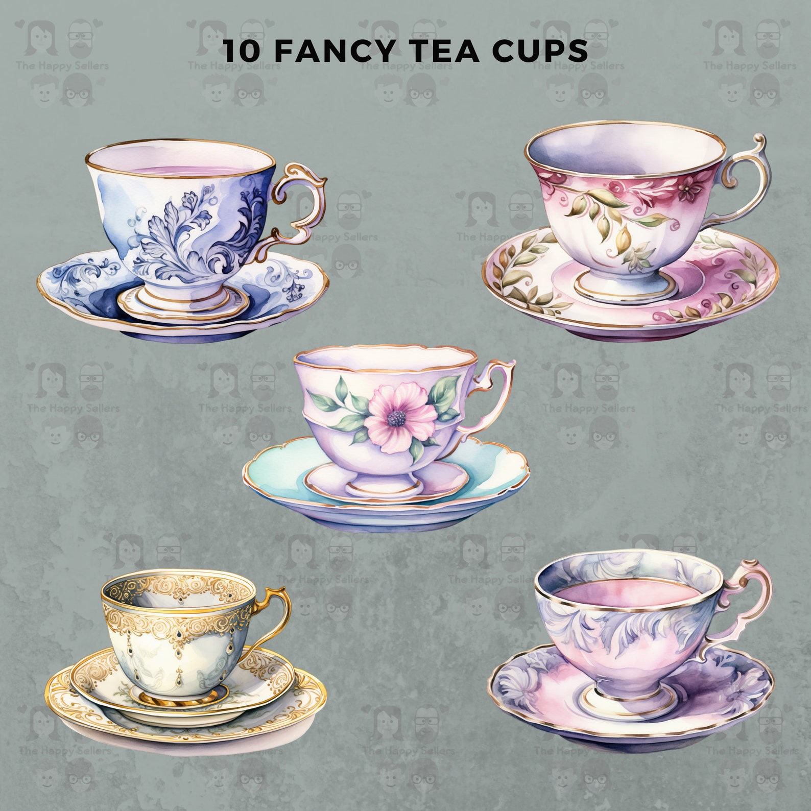 10 Fancy Tea Cups Clipart Pack INSTANT DOWNLOAD 10 Elegant Tea Cup ...