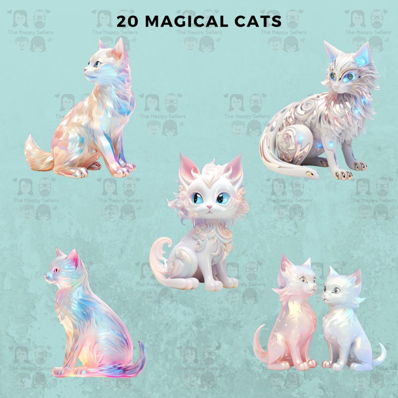 20 Magical Cats Clipart Pack INSTANT DOWNLOAD 20 Enchanting Cat ...