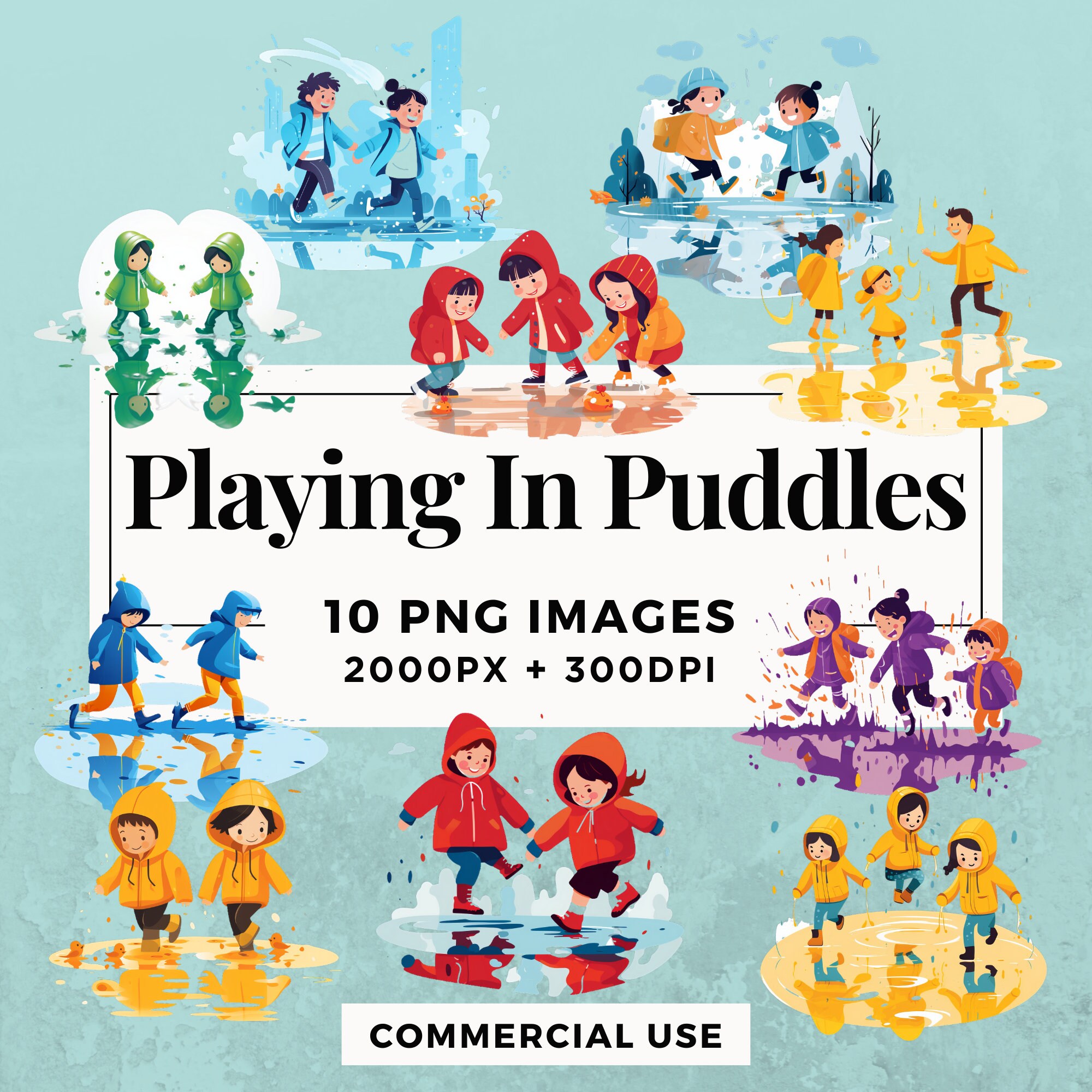 10 Playing In Puddles Clipart Pack Instant Download 10 Puddle Etsy