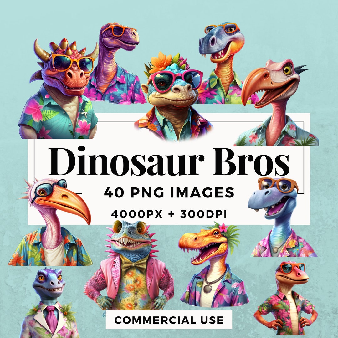 40 Dinosaur Bros Clipart Pack INSTANT DOWNLOAD Playful Dinosaur ...