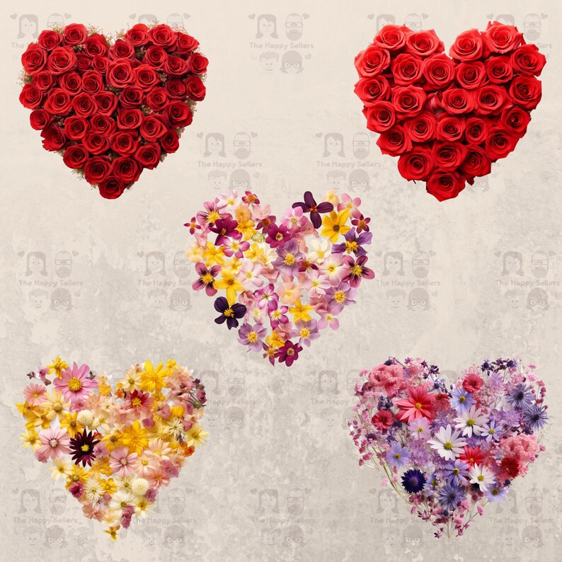20 Flower Hearts Clipart Pack INSTANT DOWNLOAD 20 Delicate Flower Heart ...