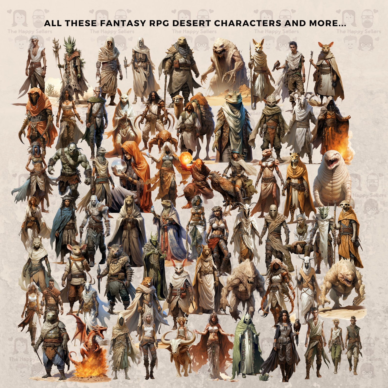 210 Fantasy RPG Desert Characters Clipart Mega Bundle - Instant ...