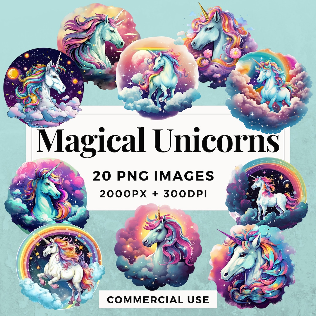 20 Magical Unicorns Clipart Pack INSTANT DOWNLOAD 20 Enchanting Unicorn ...