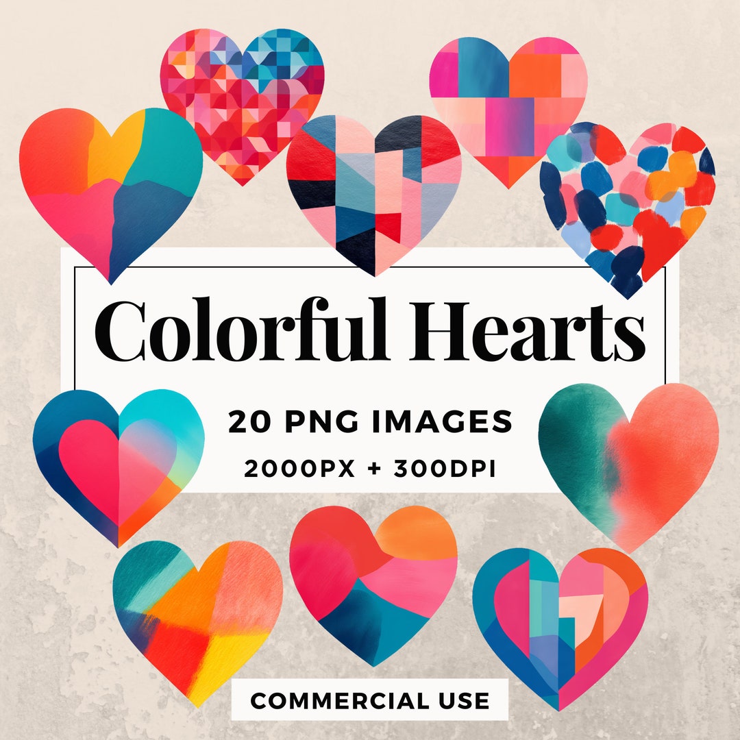 20 Colorful Hearts Clipart Pack INSTANT DOWNLOAD 20 Vibrant Heart ...