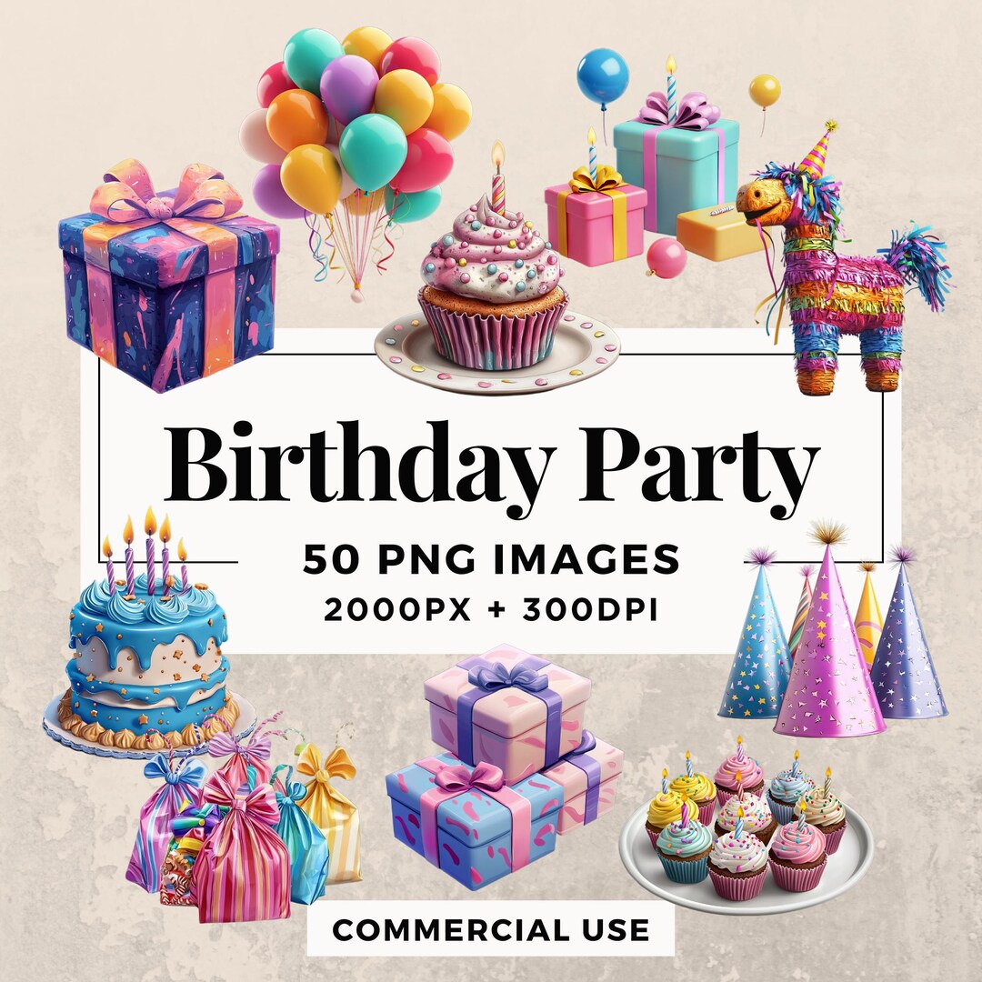50 Birthday Party Clipart Pack INSTANT DOWNLOAD 50 Festive ...