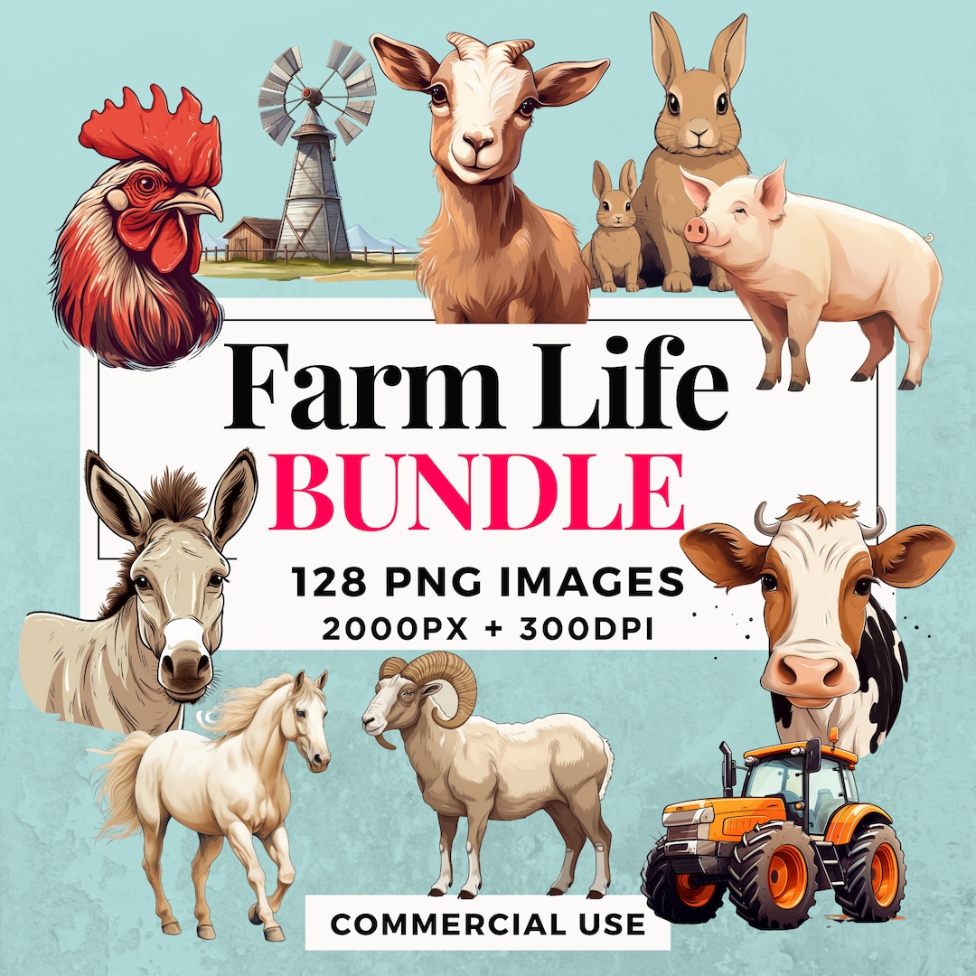 128 Farm Life Clipart Bundle - Instant Download, Rural Illustrations ...