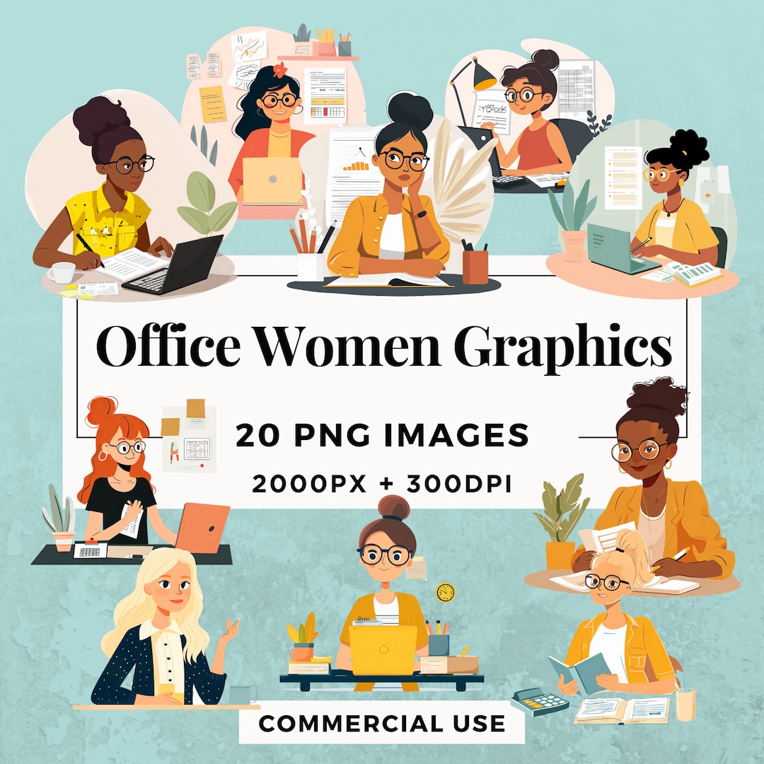20 Office Women Graphics Clipart Pack - INSTANT DOWNLOAD, PNG ...