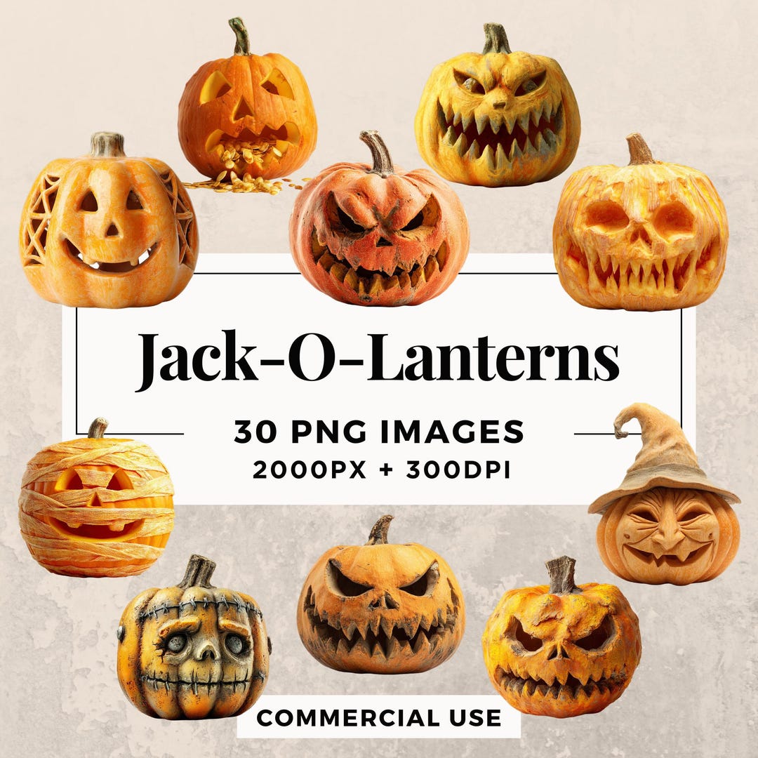 30 Jack-o-lanterns Clipart Pack INSTANT DOWNLOAD 30 Pumpkin ...