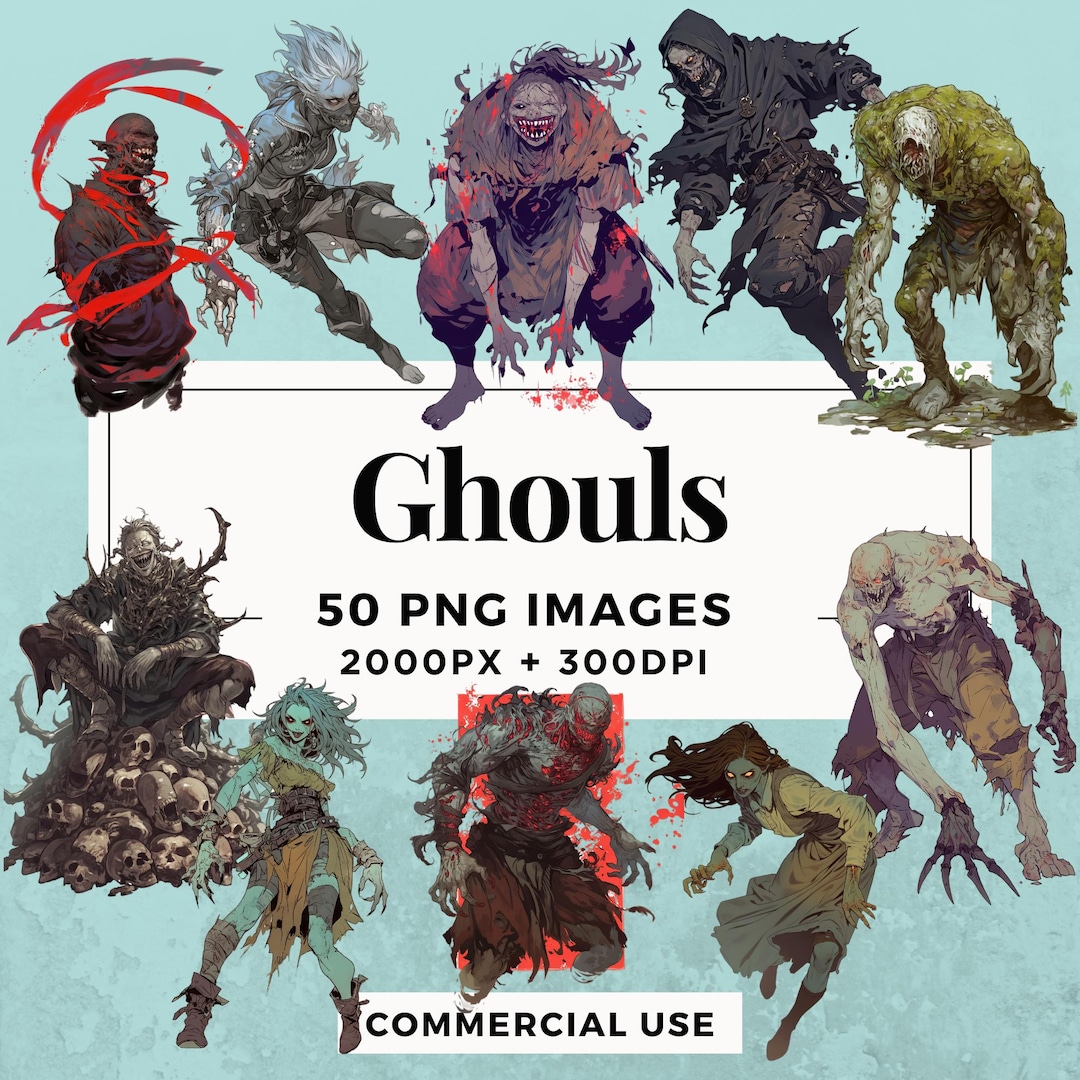 50 Ghouls Clipart Pack INSTANT DOWNLOAD 50 Spooky Ghoul Illustrations ...