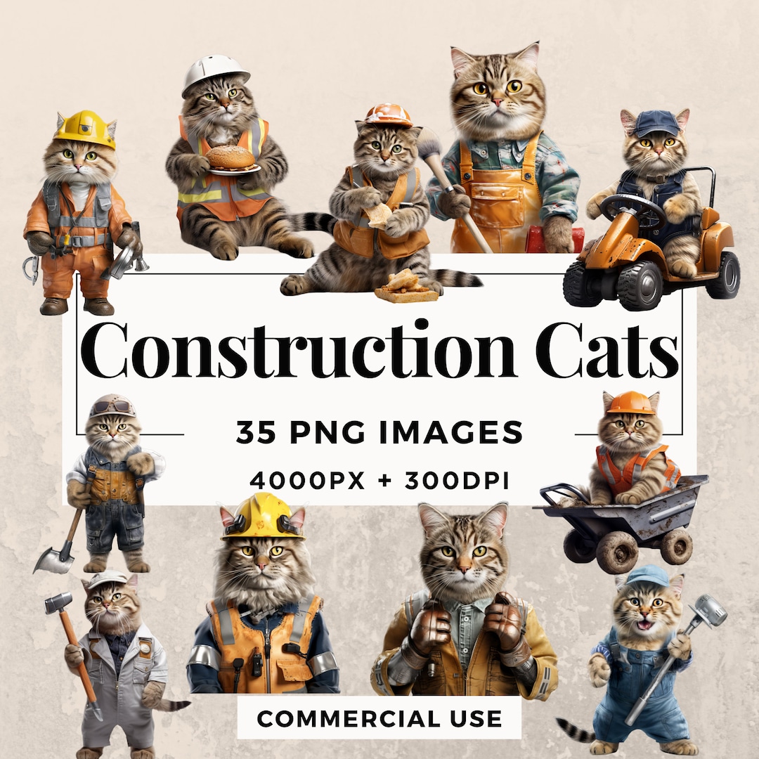35 Construction Cats Clipart Pack INSTANT DOWNLOAD 35 Cat Images, PNG ...
