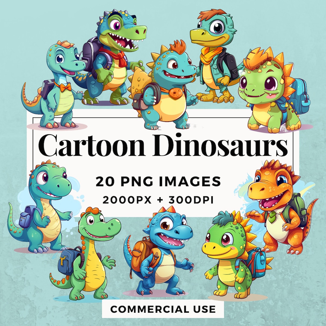 20 Cartoon Dinosaurs Clipart Pack INSTANT DOWNLOAD 20 Dinosaur ...
