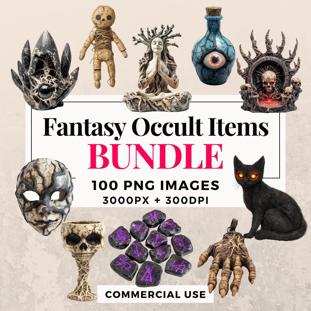 100 Fantasy Occult Items Clipart Bundle - Instant Download, PNG Images ...