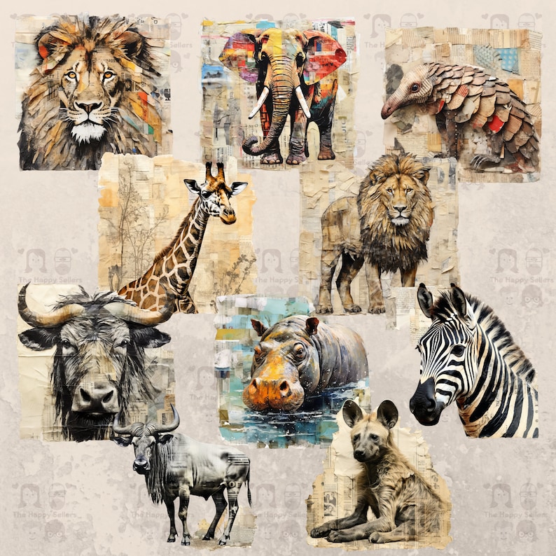 20 Safari Animals Collages Clipart Pack INSTANT DOWNLOAD 20 Safari ...