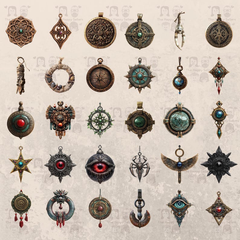 55 Fantasy Amulets Clipart Pack INSTANT DOWNLOAD 55 Mystical Pendant ...