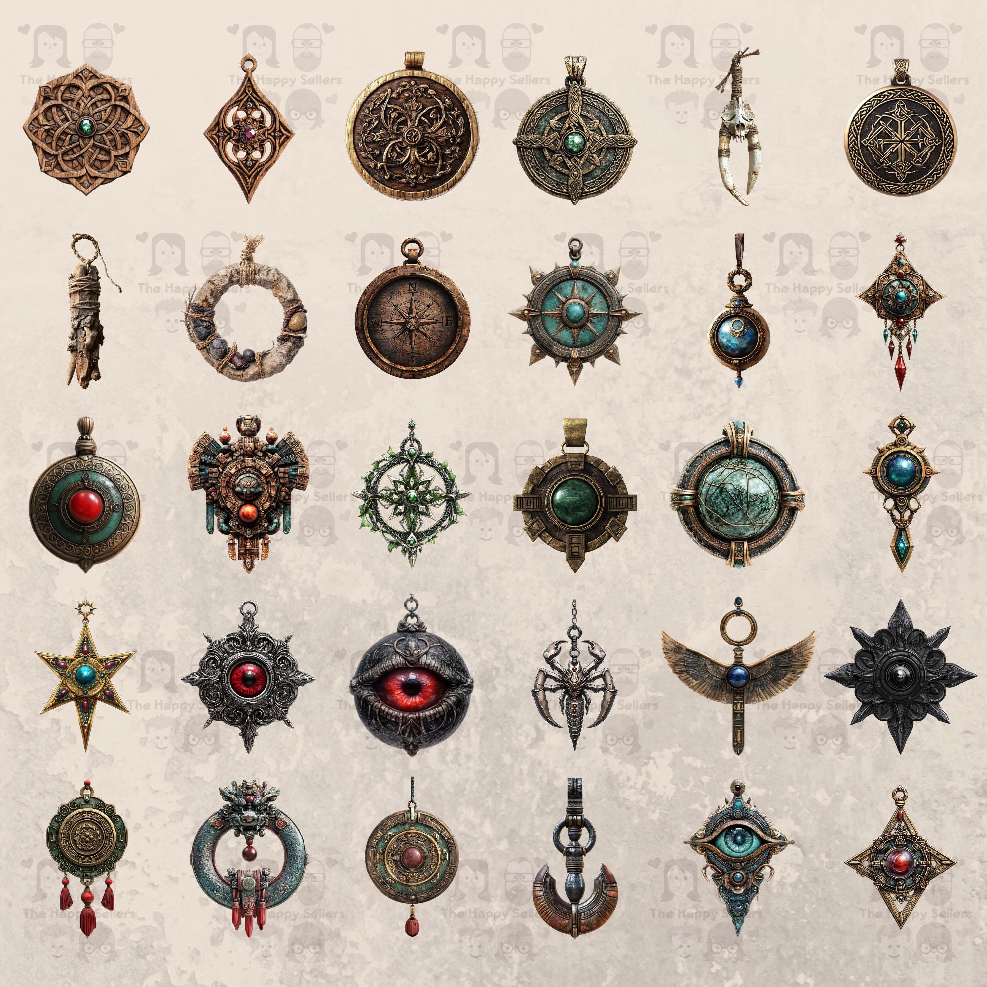 55 Fantasy Amulets Clipart Pack INSTANT DOWNLOAD 55 Mystical Pendant ...