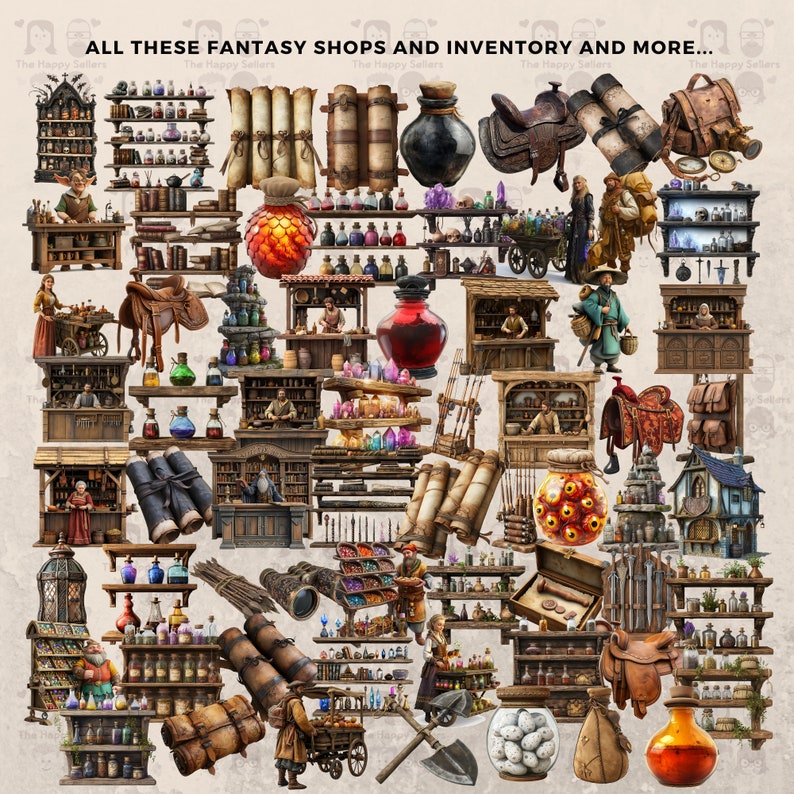 138 Fantasy Shops and Inventory Clipart Bundle #2 - Instant Download ...