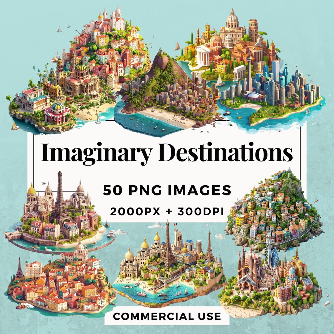 50 Imaginary Destinations Clipart Pack INSTANT DOWNLOAD 50 Destination ...