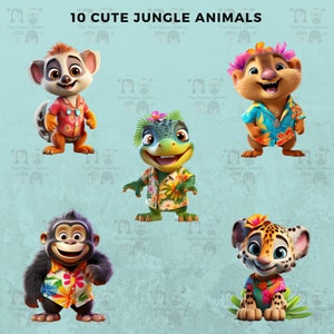 10 Cute Jungle Animals Clipart Pack INSTANT DOWNLOAD 10 Jungle Animal ...
