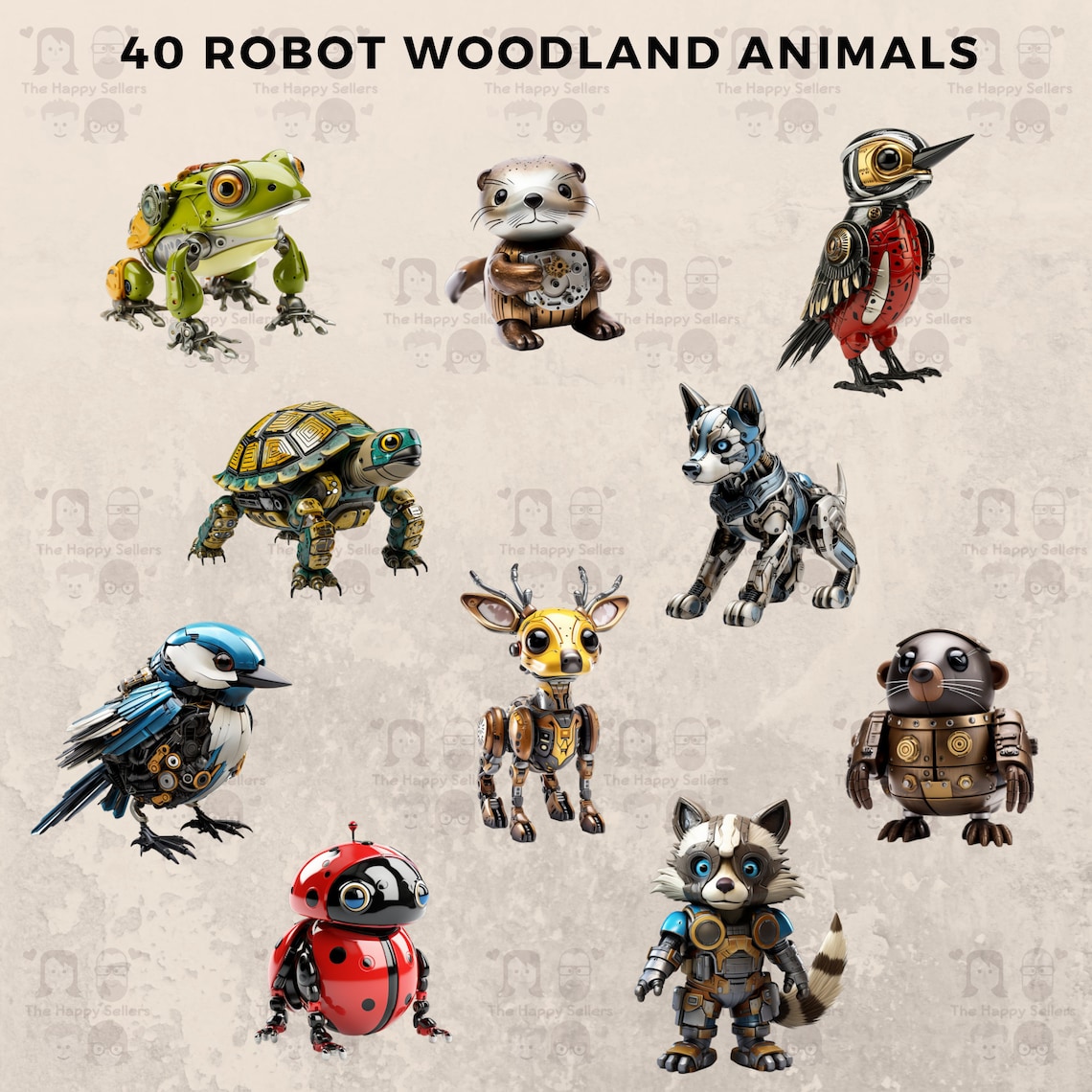 40 Robot Woodland Animals Clipart Pack INSTANT DOWNLOAD 40 Robotic ...