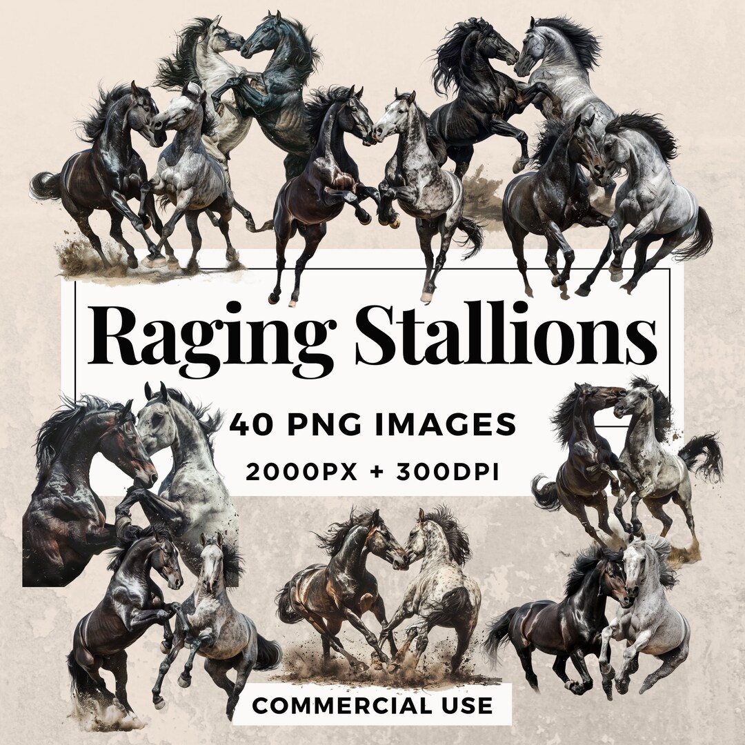 40 Raging Stallions Clipart Pack INSTANT DOWNLOAD 40 Powerful Stallion ...