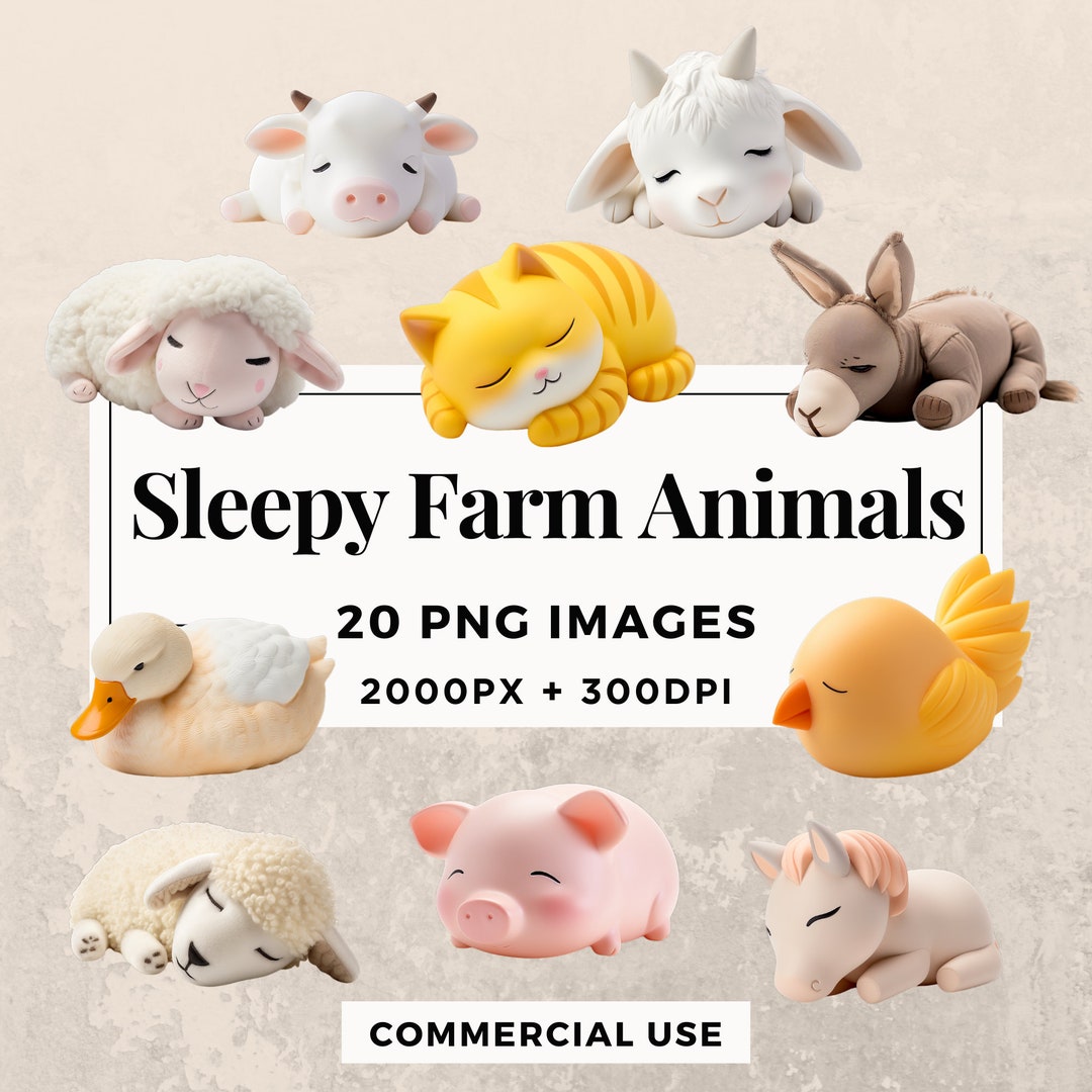 20 Sleepy Farm Animals Clipart Pack INSTANT DOWNLOAD 20 Cozy Farm ...