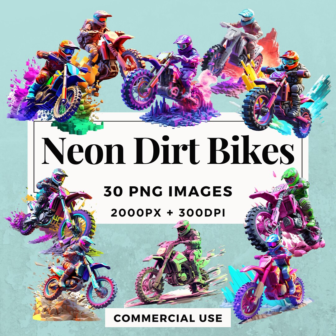 30 Neon Dirt Bikes Clipart Pack INSTANT DOWNLOAD 30 Vibrant Dirt Bike ...
