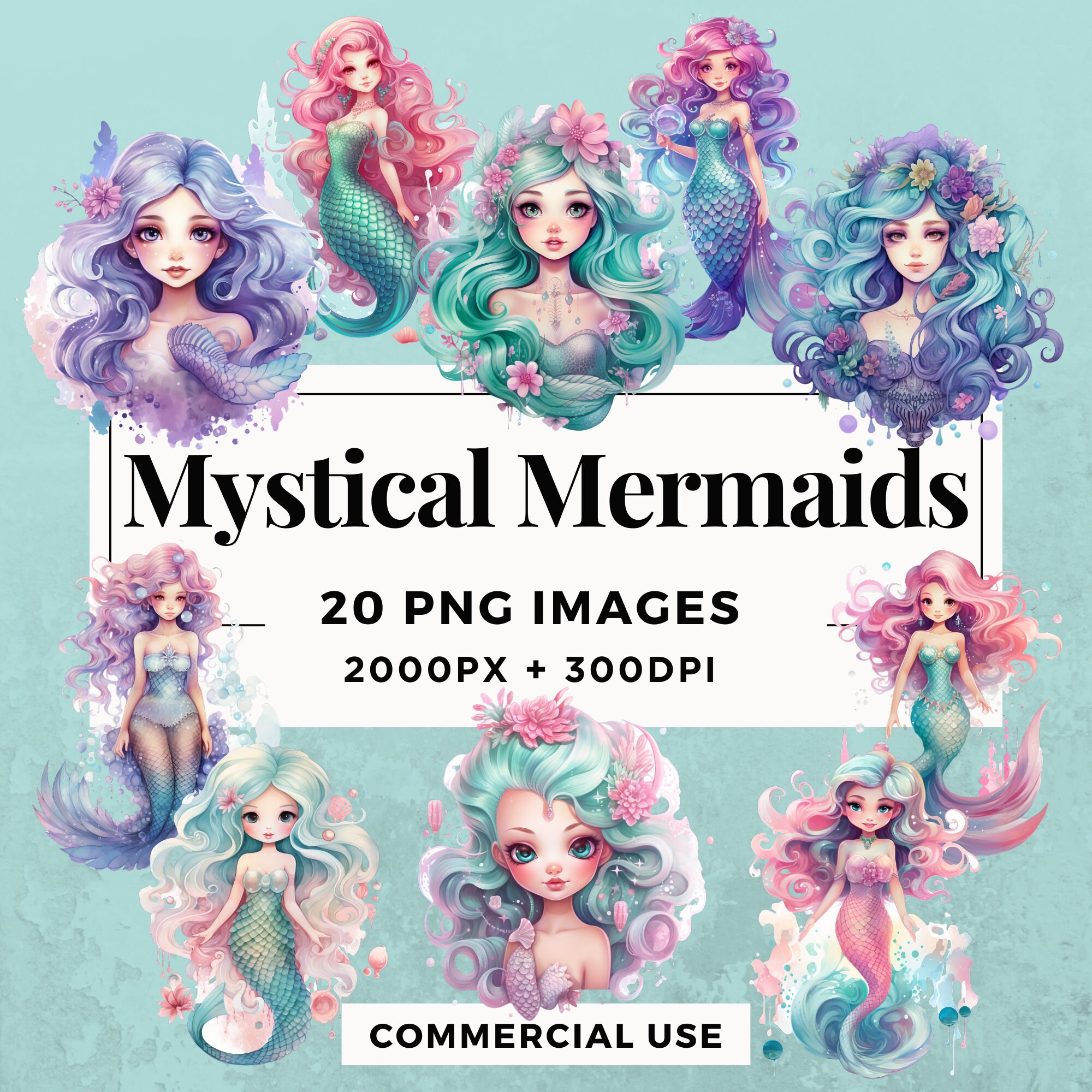 20 Mystical Mermaids Clipart Pack INSTANT DOWNLOAD 20 Enchanting ...