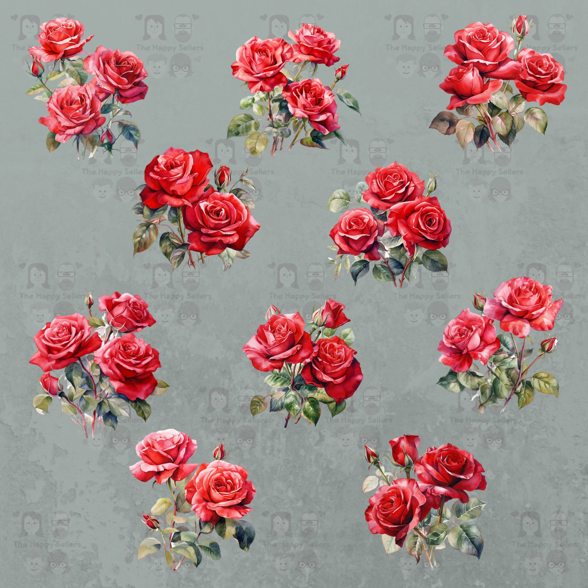 40 Watercolor Red Roses Clipart Pack INSTANT DOWNLOAD 40 - Etsy
