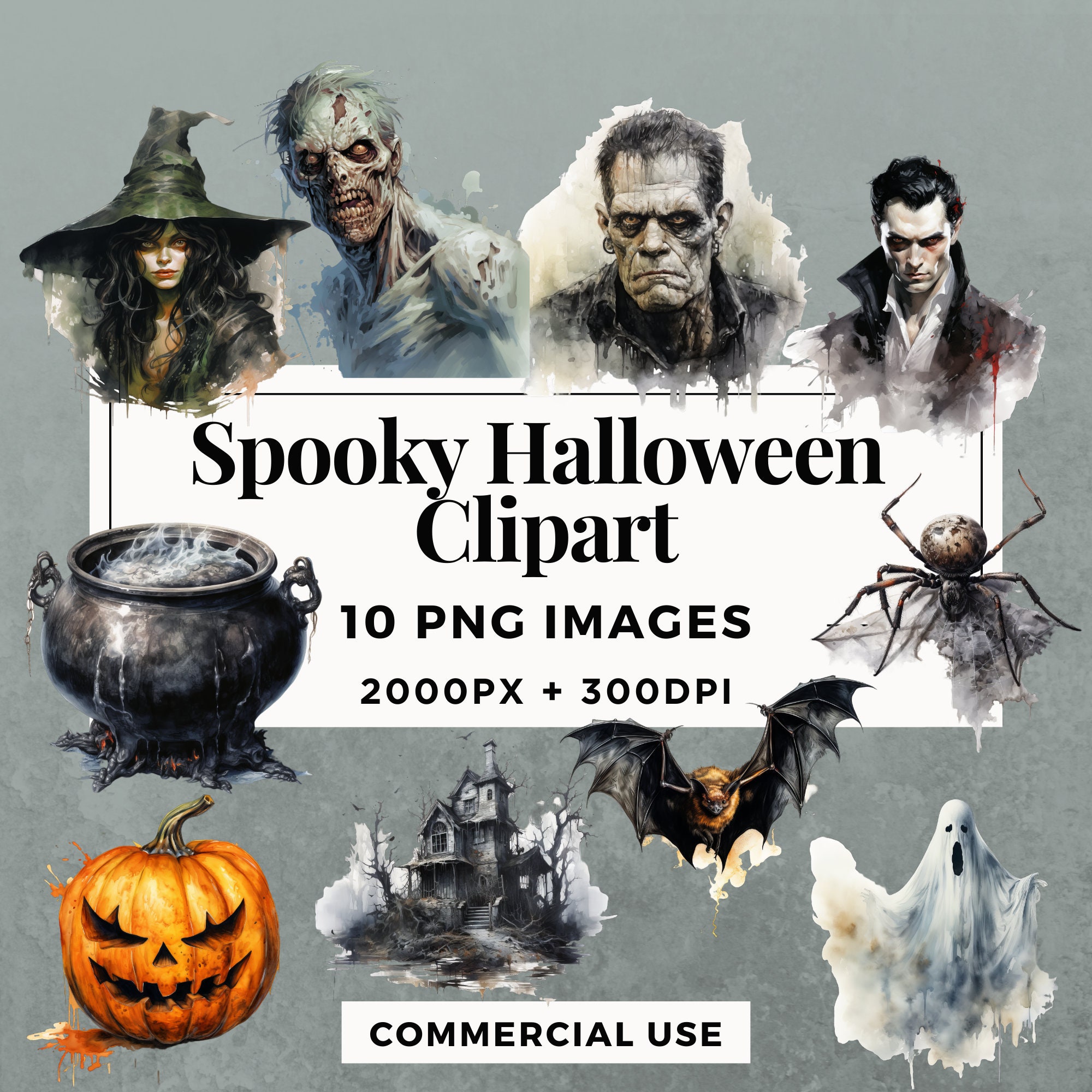 10 Spooky Halloween Clipart Pack INSTANT DOWNLOAD 10 Halloween - Etsy